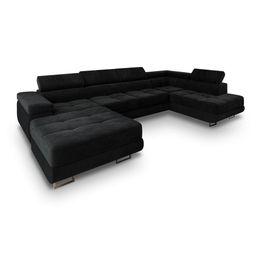 Masseno Wohnlandschaft, Schwarz, Metall, 5-Sitzer, U-Form, 345x90x202 cm, Wohnzimmer, Sofas & Couches, Wohnlandschaften, Wohnlandschaften in U-Form