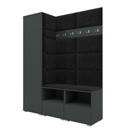 Garderoben-Set, Graphit, Schwarz, Kunststoff, 2-Sitzer, 3 F&auml;cher, 150x187x40 cm, Garderobe, Garderoben-Sets & Serien, Garderoben-Sets