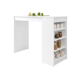 Mirjan24 Bartisch, Wei&szlig;, Holzwerkstoff, 3 F&auml;cher, 115x102x50 cm, Esszimmer, Barm&ouml;bel, Bartische