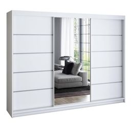 A&J M&ouml;belLand Schwebet&uuml;renschrank, Wei&szlig;, Holzwerkstoff, 200x215x59.5 cm, Schlafzimmer, Kleiderschr&auml;nke, Schwebet&uuml;renschr&auml;nke