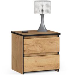 Akord Nachtschrank, Eiche, Holzwerkstoff, Nachbildung, Holz Optik, 2 Schubladen, Rechteckig,Rechteckig, 40x40x35 cm, Schlafzimmer, Nachttische