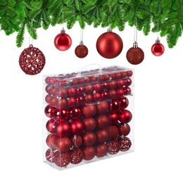 Relaxdays 150-Tlg.weihnachtskugeln-Set, Rot, Kunststoff, Rund, 6x7x6 cm, Dekoration, Weihnachtsdekoration, Weihnachtsbaumschmuck, Weihnachtskugeln