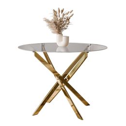 Lookway Esstisch, Gold, Glas, Uni, Rund,Rund, 90x72x90 cm, Esszimmer, Tische, Esstische