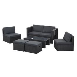 Juskys Loungegarnitur, Schwarz, Kunststoff, 6, Loungem&ouml;bel, Gartenlounge-Sets
