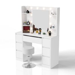 Juskys Schminktisch, Wei&szlig;, Holz, 107x140x40 cm, Schlafzimmer, Schminktische
