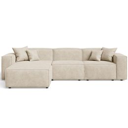 Graingold Ecksofa, Beige, Textil, Kiefer, 3-Sitzer, L-Form, Ottomane links,L-Form, 265x180 cm, Oeko-Tex&reg;, Reach, Hergestellt in Europa, Handmade in Europe, Hergestellt in Europa, Made in EU, Real Wood, Wohnzimmer, Sofas & Couches, Wohnlandschaften, Ecksofas