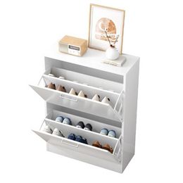 Schuhschrank,, Wei&szlig;, Holzwerkstoff, 60x80x24 cm, Garderobe, Schuhaufbewahrung, Schuhkipper