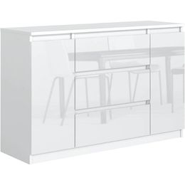 Mobelsta Kommode, Wei&szlig; Hochglanz, Holzwerkstoff, Teilmassiv,Strukturbuche, 2 Schubladen, 120x78.5x39 cm, Wohnzimmer, Kommoden & Sideboards, Kommoden