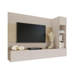 Mirjan24 Wohnwand, Beige, Holzwerkstoff, 220x150x38 cm, Wohnzimmer, Wohnw&auml;nde, Wohnwand-Sets