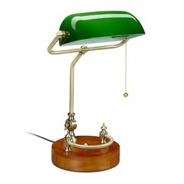Relaxdays Bankerlampe, Mehrfarbig, Holz, Metall, Glas, 27x43x22 cm, Lampen & Leuchten, Innenbeleuchtung, Tischlampen, Tischlampen