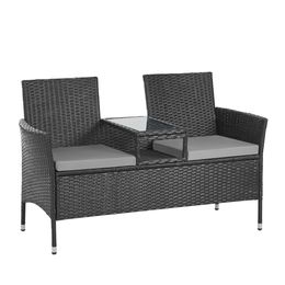 SVITA Rattanbank, Schwarz, Kunststoff, rechteckig, 134x84x62 cm, Gartenm&ouml;bel, Gartenb&auml;nke