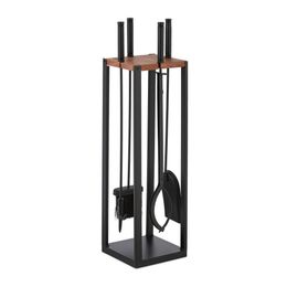 Relaxdays 5-Tlg.kaminbesteck-Set, Schwarz, Metall, Holz, 20x78x20 cm, Freizeit, Campingzubeh&ouml;r, Feuerschalen