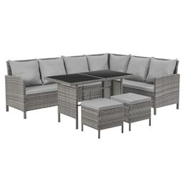 SVITA Rattan-Lounge, Grau, Kunststoff, 2, 7-Sitzer, Rechteckig,rechteckig, Loungem&ouml;bel, Gartenlounge-Sets