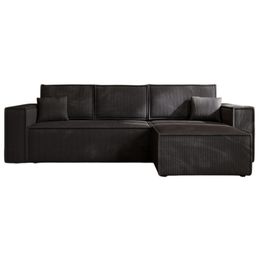 Graingold Ecksofa, Schwarz, Kunststoff, Echtholz, 4-Sitzer, Ottomane rechts, L-Form,L-Form, 280x170 cm, Oeko-Tex&reg;, Reach, Hergestellt in Europa, Handmade in Europe, Hergestellt in Europa, Made in EU, Real Wood, Wohnzimmer, Sofas & Couches, Wohnlandschaften, Ecksofas