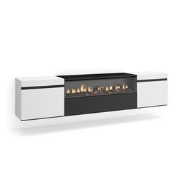 Skraut Home Lowboard, Wei&szlig;, Schwarz, Holzwerkstoff, Rechteckig,Rechteckig, 200x45x35 cm, Wohnzimmer, Wohnw&auml;nde, Lowboards, Lowboards h&auml;ngend