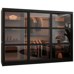 Abiks M&ouml;bel Schwebet&uuml;renschrank, Schwarz, Holz, Nachbildung, 9 F&auml;cher, 250x200x62 cm, Schlafzimmer, Kleiderschr&auml;nke, Schwebet&uuml;renschr&auml;nke
