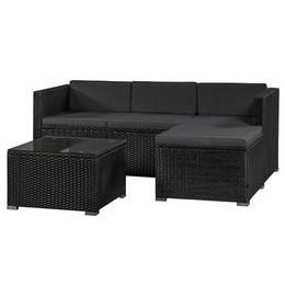 Juskys Loungegarnitur, Schwarz, Dunkelgrau, Kunststoff, 3, Loungem&ouml;bel, Gartenlounge-Sets