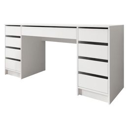 Mirjan24 Schreibtisch, Wei&szlig;, Holzwerkstoff, 9 Schubladen, Rechteckig,Rechteckig, 154x76x55 cm, Arbeitszimmer, Schreibtische, B&uuml;rotische