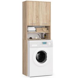 Akord Waschmaschinenschrank, Sonoma Eiche, Holzwerkstoff, Nachbildung, Holz Optik, 4 F&auml;cher, Rechteckig,Rechteckig, 64x180x30 cm, Waschk&uuml;che, Waschmaschinenschrank
