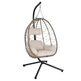 Juskys Korbh&auml;ngesessel, Beige, Kunststoff, 95x196x95 cm, Gartenm&ouml;bel, H&auml;ngesessel