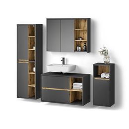 Livinity&reg; Badm&ouml;bel-Set, Anthrazit, Holzwerkstoff, 16 F&auml;cher, 2 Schubladen, 100x60x45 cm, Badezimmer, Badm&ouml;belsets & Badm&ouml;belserien, Badm&ouml;bel-Sets