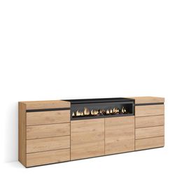 Skraut Home Kommode, Eiche, Holzwerkstoff, 8 Schubladen, Rechteckig,Rechteckig, 214x75x35 cm, Wohnzimmer, Kommoden & Sideboards, Kommoden