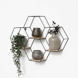 Ivol Wandregal, Schwarz, Metall, 4 F&auml;cher, 58x40.5x10.5 cm, Wohnzimmer, Regale, Wandregale
