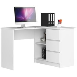 Akord Eckschreibtisch, Wei&szlig;, Holzwerkstoff, 2 F&auml;cher, 3 Schubladen, L-Form,Formgebogen,Formgebogen, 124x77x85 cm, Arbeitszimmer, Schreibtische, Eckschreibtische
