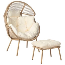 Beliani Gartensessel, Beige, Natur, Wei&szlig;, Kunststoff, 89x130x93 cm, Gartenm&ouml;bel, Gartenst&uuml;hle, Gartenst&uuml;hle