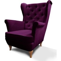 Beautysofa Chesterfield-Sessel, Violett, Holz, 1-Sitzer, 82x102x92 cm, Wohnzimmer, Sessel, Chesterfield-Sessel