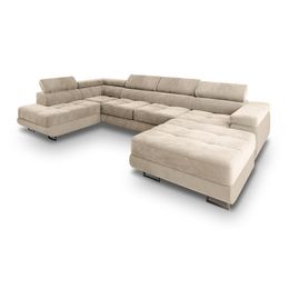 Masseno Wohnlandschaft, Creme, Metall, 5-Sitzer, U-Form, 345x90x202 cm, Wohnzimmer, Sofas & Couches, Wohnlandschaften, Wohnlandschaften in U-Form
