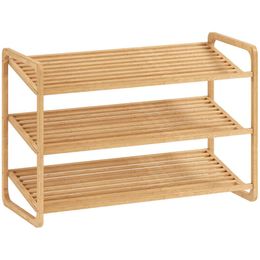 HOMCOM Schuhregal, Natur, Bambusholz, Echtholz,Bambus, 3 F&auml;cher, 33x50.8x76 cm, Garderobe, Schuhaufbewahrung, Schuhregale
