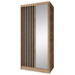 Beautysofa Schwebet&uuml;renschrank, Schwarz, Eiche Artisan, Holzwerkstoff, 7 F&auml;cher, 100x205x60 cm, Schlafzimmer, Kleiderschr&auml;nke, Schwebet&uuml;renschr&auml;nke