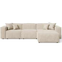 Graingold Ecksofa, Beige, Textil, Kiefer, 3-Sitzer, L-Form, Ottomane rechts,L-Form, 265x180 cm, Oeko-Tex&reg;, Reach, Hergestellt in Europa, Handmade in Europe, Hergestellt in Europa, Made in EU, Real Wood, Wohnzimmer, Sofas & Couches, Wohnlandschaften, Ecksofas