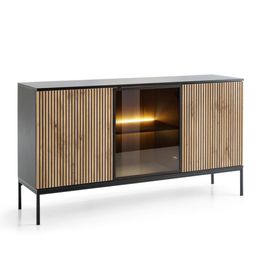 Komodee Sideboard, Schwarz, Eiche Wotan, Metall, 3 F&auml;cher, 154x83x39 cm, Wohnzimmer, Kommoden & Sideboards, Sideboards