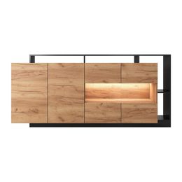 Vente-Unique Sideboard, Anthrazit, Natur, Holz, Glas, Rechteckig, 200x92.8x43 cm, Esszimmer, Anrichten