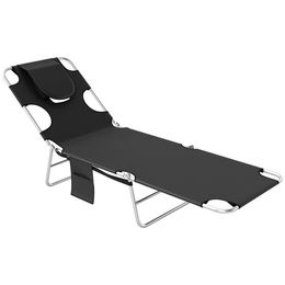 Outsunny Sonnenliege, Schwarz, Metall, 1-Sitzer, 55x29x185 cm, Gartenm&ouml;bel, Gartenliegen