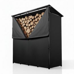 Juskys Kaminholzregal, Schwarz, Metall, 70x185x185 cm, Kleinm&ouml;bel, Kamine & Zubeh&ouml;r, Kaminholzregale