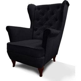 Beautysofa Chesterfield-Sessel, Schwarz, Holz, 1-Sitzer, 82x102x92 cm, Wohnzimmer, Sessel, Ohrensessel