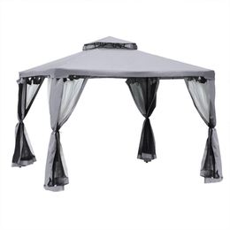 Outsunny Gartenpavillon, Hellgrau, Kunststoff, Metall, 294x265x294 cm, Sonnen- & Sichtschutz, Pavillons & Pergolas, Pavillons