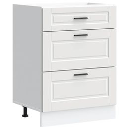 vidaXL K&uuml;chenunterschrank, Wei&szlig;, Holz, Strukturbuche, 3 Schubladen, Rechteckig, 60x81.5x46 cm, K&uuml;chen, K&uuml;chenm&ouml;bel, K&uuml;chenschr&auml;nke, K&uuml;chenunterschr&auml;nke
