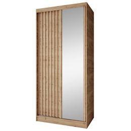 Beautysofa Schwebet&uuml;renschrank, Eiche Artisan, Holzwerkstoff, 7 F&auml;cher, 100x205x60 cm, Schlafzimmer, Kleiderschr&auml;nke, Schwebet&uuml;renschr&auml;nke