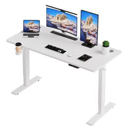 Homavo Schreibtisch, Wei&szlig;, Metall, Holz Optik, Rechteckig, 60x120x120 cm, Arbeitszimmer, Schreibtische, B&uuml;rotische