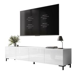 Lookway Tv-Lowboard, Wei&szlig; Hochglanz, Schwarz, Kunststoff, Uni, Rechteckig, 200x45x40 cm, Wohnzimmer, Wohnw&auml;nde, Lowboards, Lowboards stehend