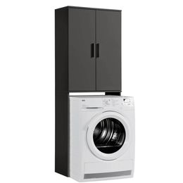 mokebo&reg; Mokebo Waschmaschinenschrank, Schwarz, Holzwerkstoff, 2 F&auml;cher, 65x180x34 cm, Waschk&uuml;che, Waschmaschinenschrank