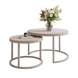 Lookway Couchtisch, Beige, Kaschmir, Holzwerkstoff, Rund, 70x48x70 cm, Wohnzimmer, Wohnzimmertische, Couchtische