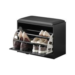 sobuy Schuhbank, Schwarz, Holzwerkstoff, 60x47x30 cm, Garderobe, Garderobenb&auml;nke, Schuhb&auml;nke