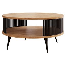 Mirjan24 Couchtisch, Eiche, Metall, Rund, 75x44x75 cm, Wohnzimmer, Wohnzimmertische, Couchtische