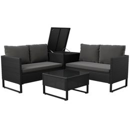 Juskys Loungegarnitur, Schwarz, Kunststoff, 4, Loungem&ouml;bel, Gartenlounge-Sets