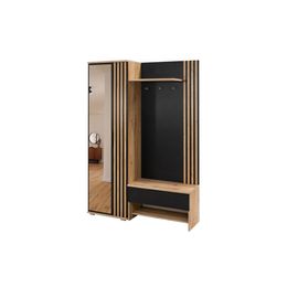 Deine M&ouml;bel 24 Garderobe, Schwarz, Eiche, Holzwerkstoff, 140x200x40 cm, Garderobe, Garderoben-Sets & Serien, Garderoben-Sets